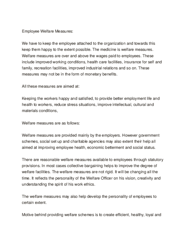 (DOC) Employee Welfare Measures
