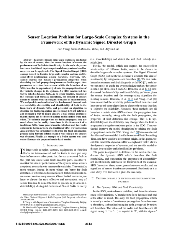 Pdf Sensor Location Problem For Large Scale Complex Systems In The Framework Of The Dynamic