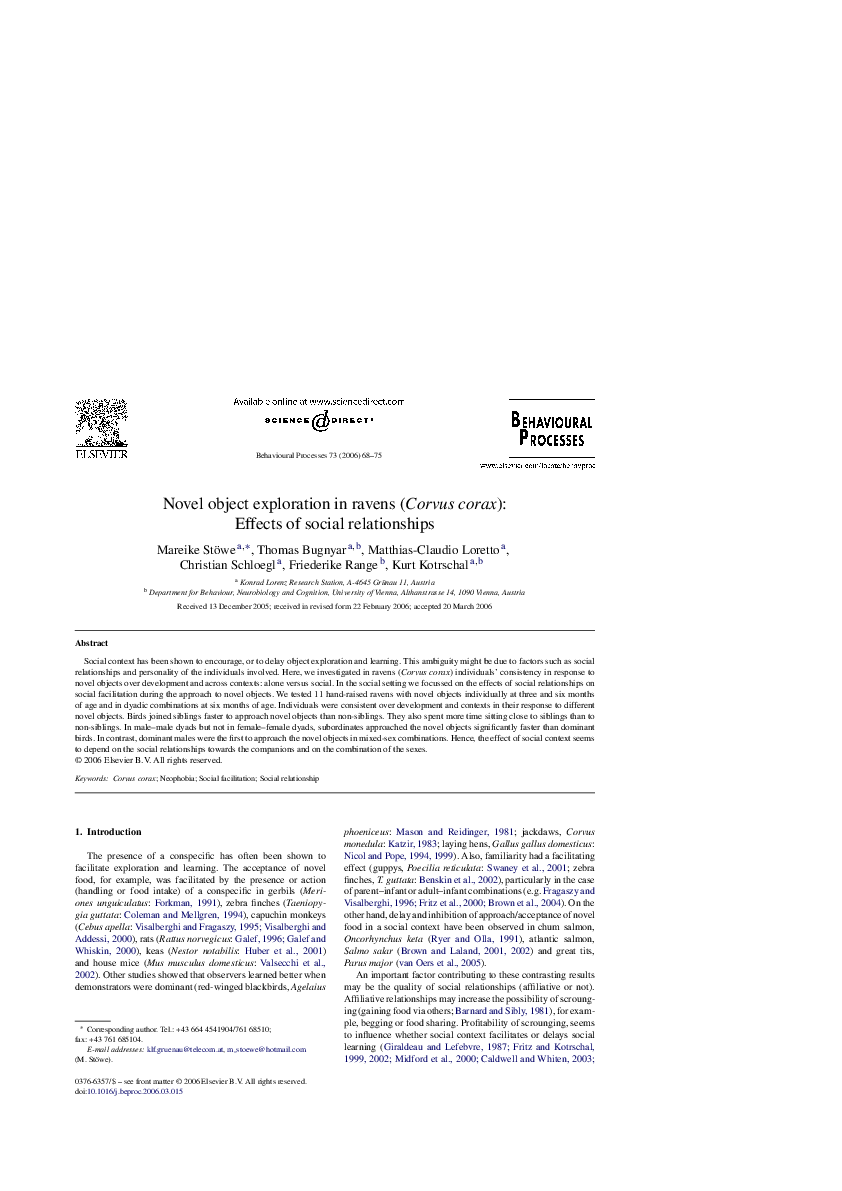 (PDF) Novel object exploration in ravens (Corvus corax): Effects of ...