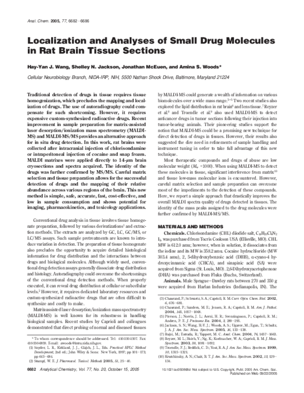 Pdf Localization And Analyses Of Small Drug Molecules In Rat Brain Tissue Sections
