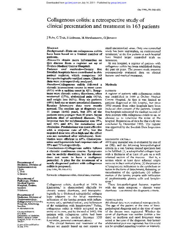 (PDF) Collagenous colitis: a retrospective study of clinical ...