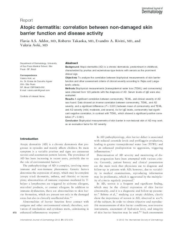 (PDF) Atopic dermatitis: correlation between non-damaged skin barrier ...