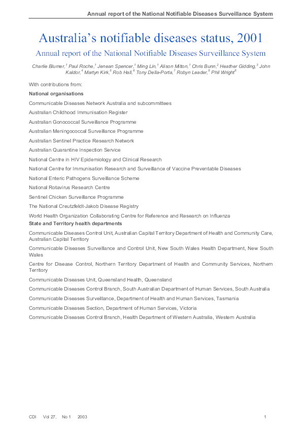 Pdf Australias Notifiable Diseases Status 2001 Annual Report Of