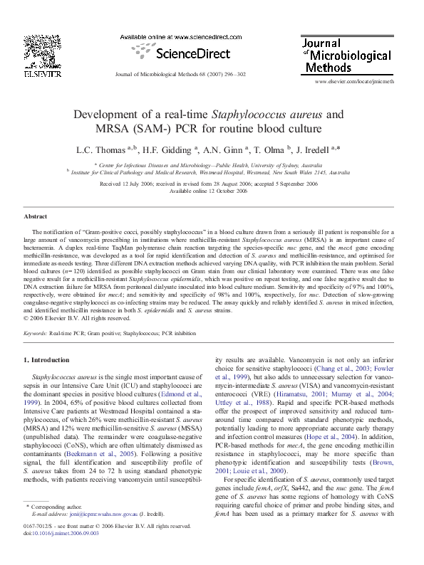 (PDF) Development of a real-time Staphylococcus aureus and MRSA (SAM ...