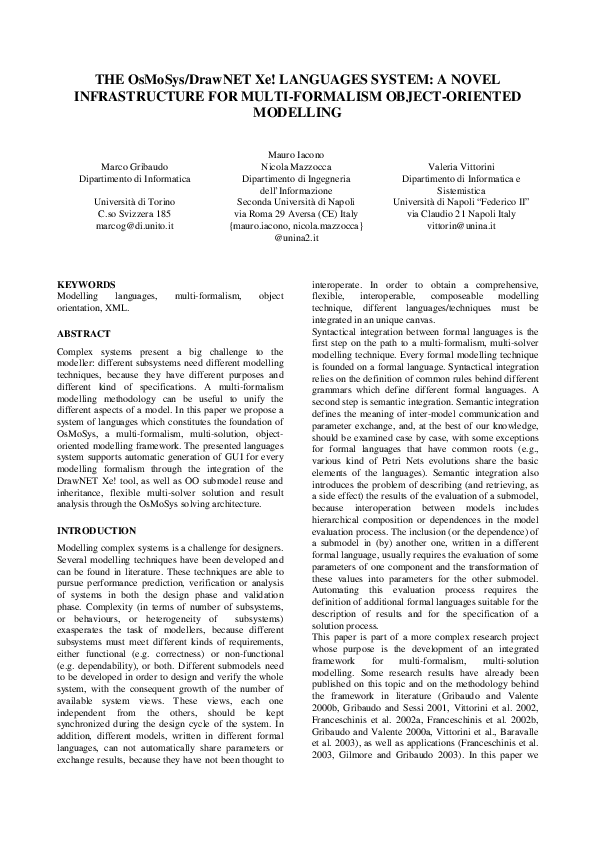 (PDF) THE OsMoSys/DrawNET Xe! LANGUAGES SYSTEM: A NOVEL INFRASTRUCTURE FOR MULTI-FORMALISM ...