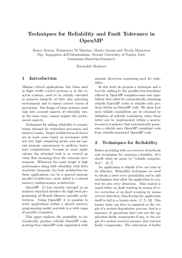 (PDF) Techniques for Reliability and Fault Tolerance in OpenMP