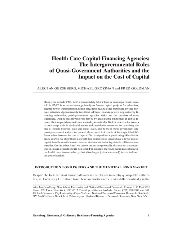 (PDF) Health Care Capital Financing Agencies: The Intergovernmental ...