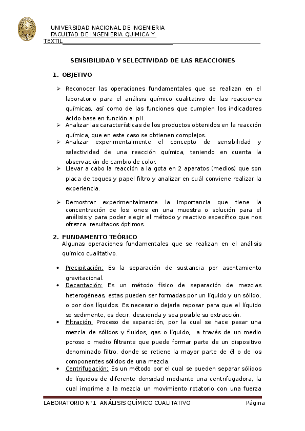 (DOC) SENSIBILIDAD Y SELECTIVIDAD DE LAS REACCIONES