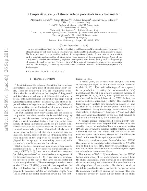 (PDF) Comparative study of three-nucleon potentials in nuclear matter