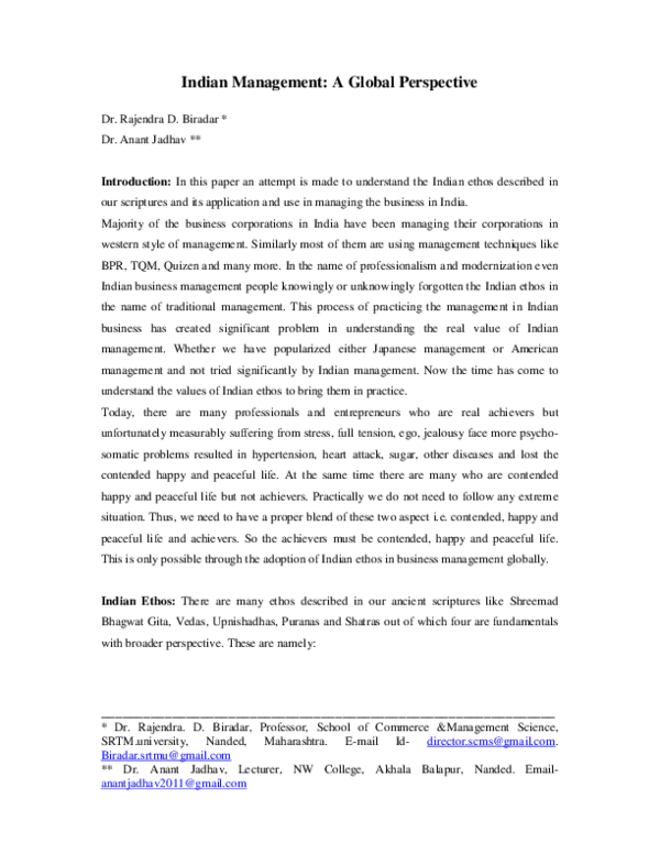 (PDF) INDIAN MANAGEMENT : A GLOBAL PERSPECTIVE