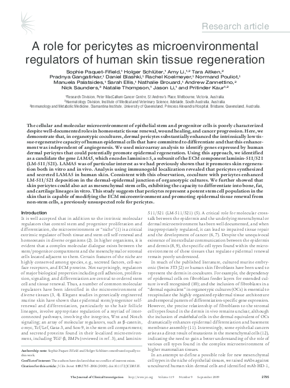 (PDF) A role for pericytes as microenvironmental regulators of human ...