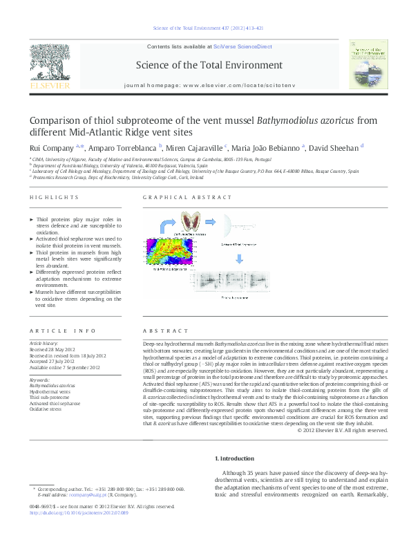 (PDF) Comparison of thiol subproteome of the vent mussel Bathymodiolus ...
