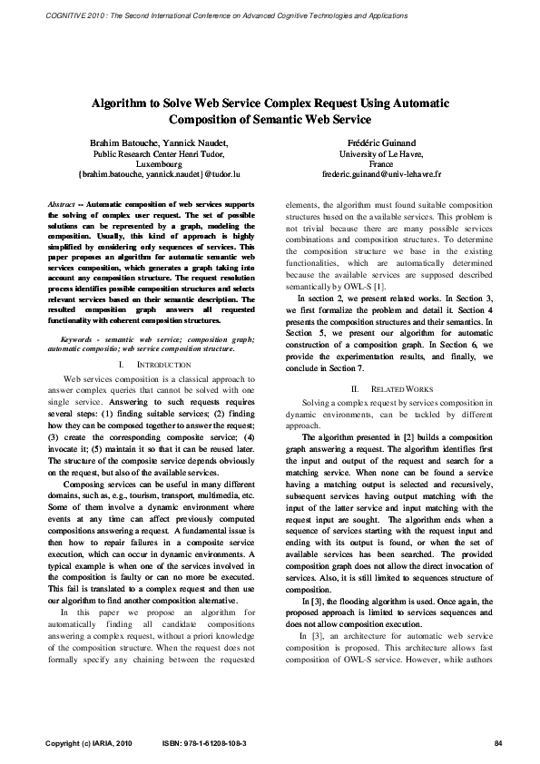 (PDF) Algorithm to Solve Web Service Complex Request Using Automatic Composition of Semantic Web ...