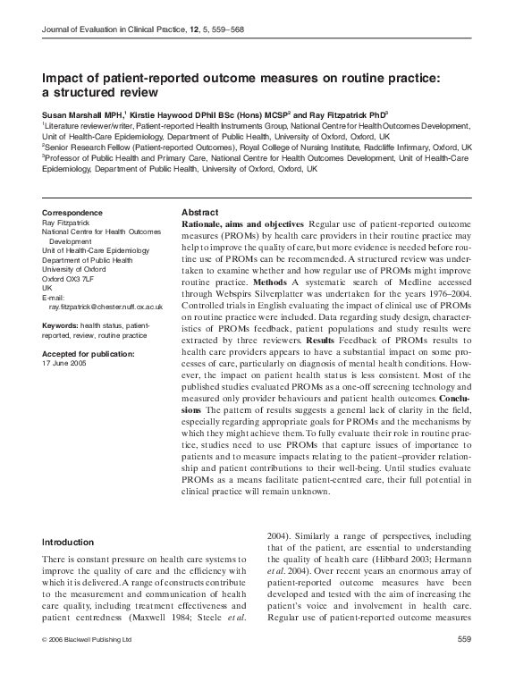 (PDF) Impact of patient-reported outcome measures on routine practice ...