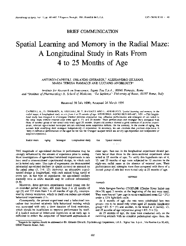 (PDF) Spatial learning and memory in the radial maze: A longitudinal ...