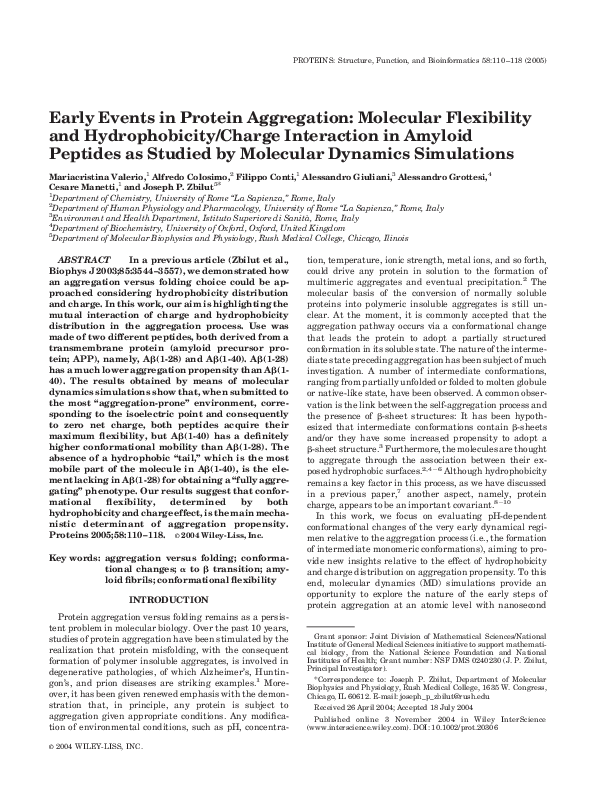 (PDF) Early events in protein aggregation: Molecular flexibility and ...