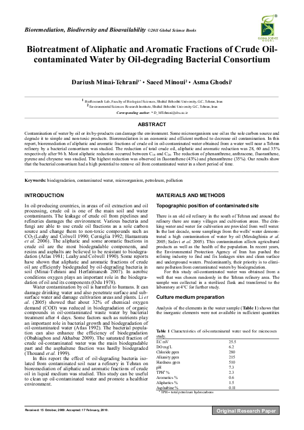 (PDF) Biotreatment of Aliphatic and Aromatic Fractions of Crude Oil ...