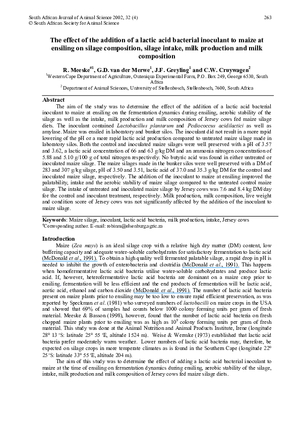 (PDF) The effect of the addition of a lactic acid bacterial inoculant ...