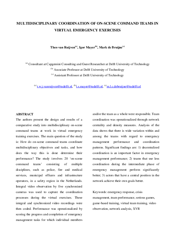 (PDF) Multidisciplinary coordination of on-scene command teams in ...