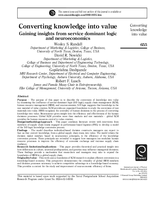 (PDF) Converting knowledge into value