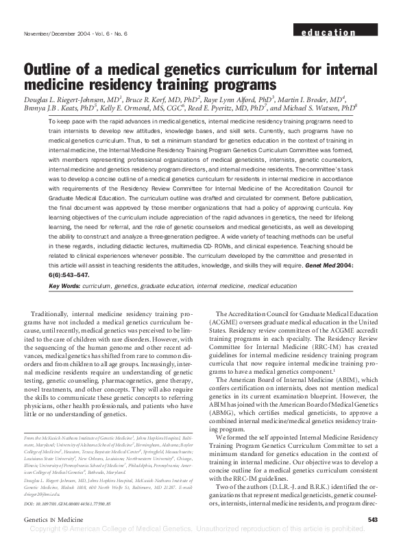 (PDF) Outline of a medical genetics curriculum for internal medicine ...