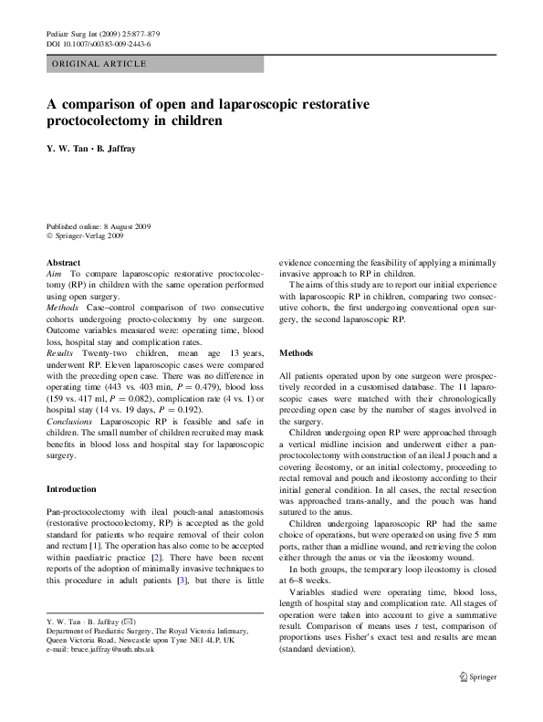 Pdf A Comparison Of Open And Laparoscopic Restorative Proctocolectomy