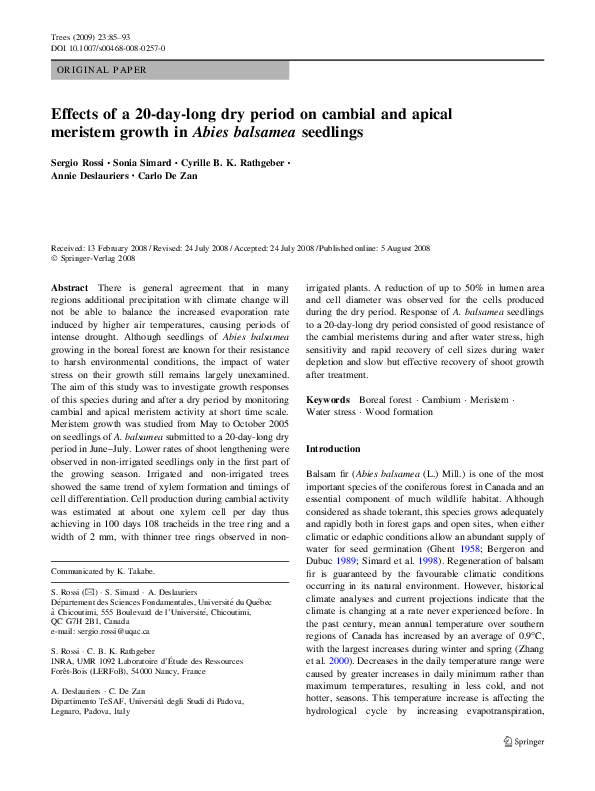 (PDF) Effects of a 20-day-long dry period on cambial and apical ...