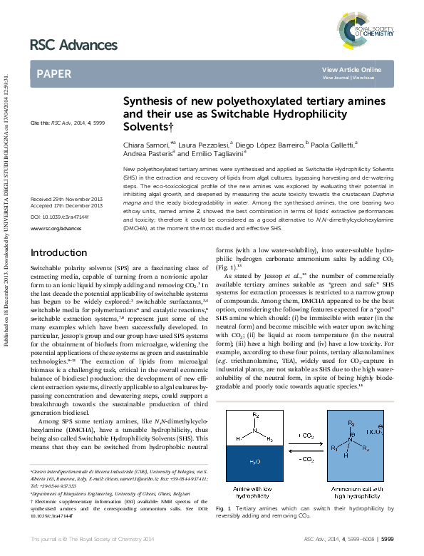 (PDF) Synthesis of new polyethoxylated tertiary amines and their use as ...