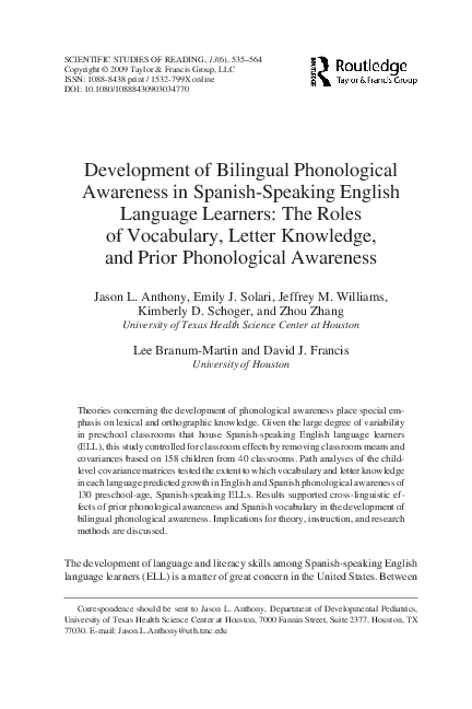 (PDF) Development of Bilingual Phonological Awareness in Spanish ...