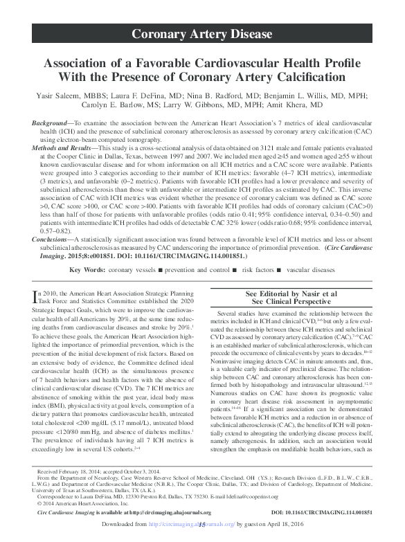 (PDF) Association of a favorable cardiovascular health profile with the ...
