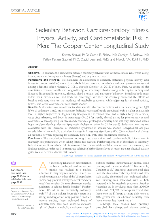 (PDF) Sedentary Behavior, Cardiorespiratory Fitness, Physical Activity, and Cardiometabolic Risk ...