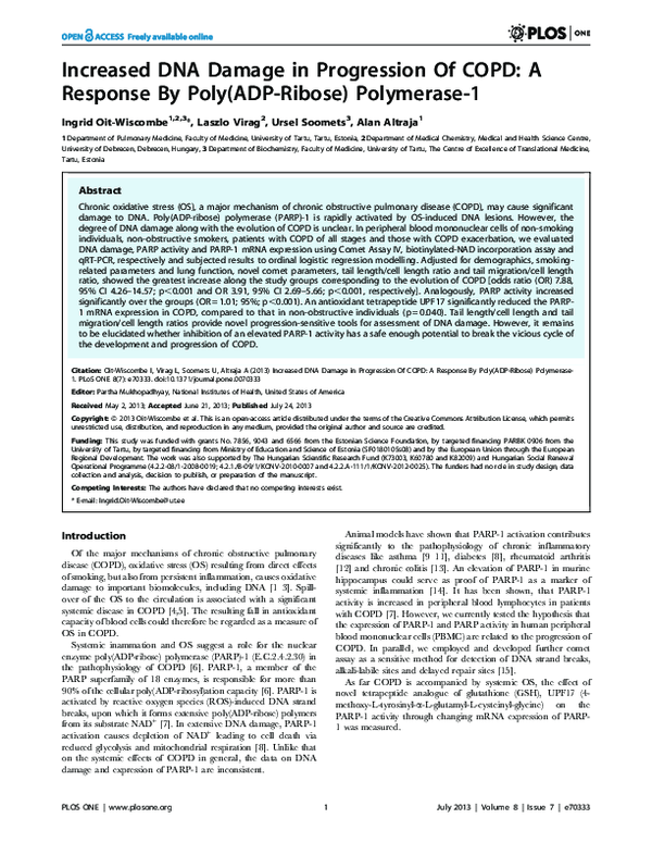 (PDF) Increased DNA Damage in Progression Of COPD: A Response By Poly ...