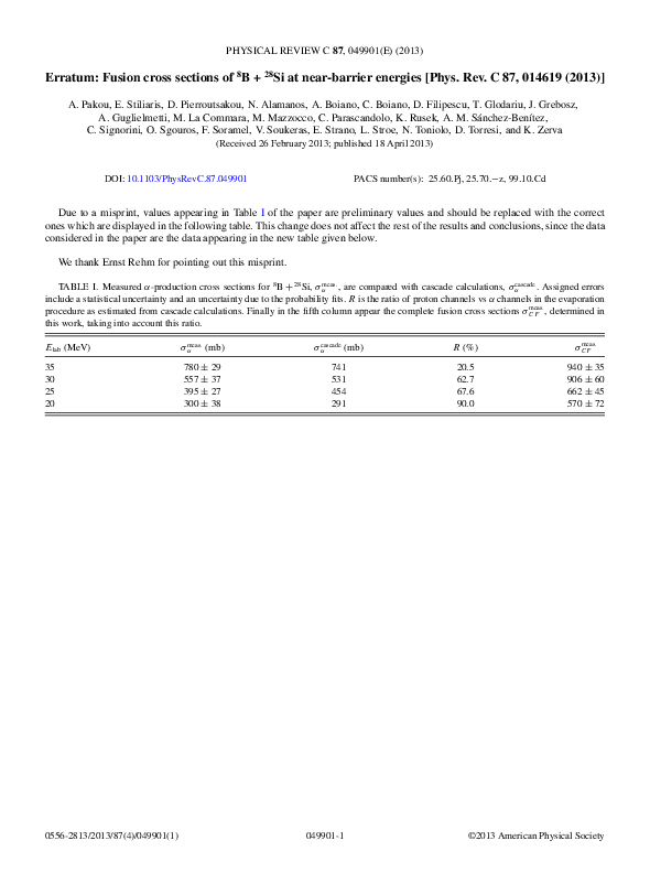 (PDF) Erratum: Fusion cross sections of 8 B + 28 Si at near-barrier ...