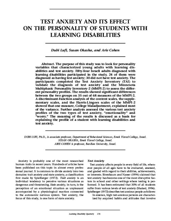 (PDF) Test Anxiety and Its Effect on the Personality of Students with ...