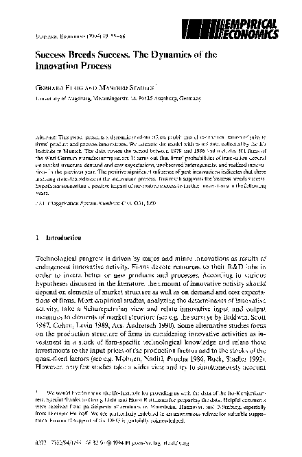 (PDF) Success breeds success. The dynamics of the innovation process