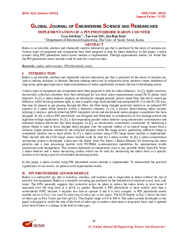 (PDF) IMPLEMENTATION OF A PIN PHOTODIODE RADON COUNTER
