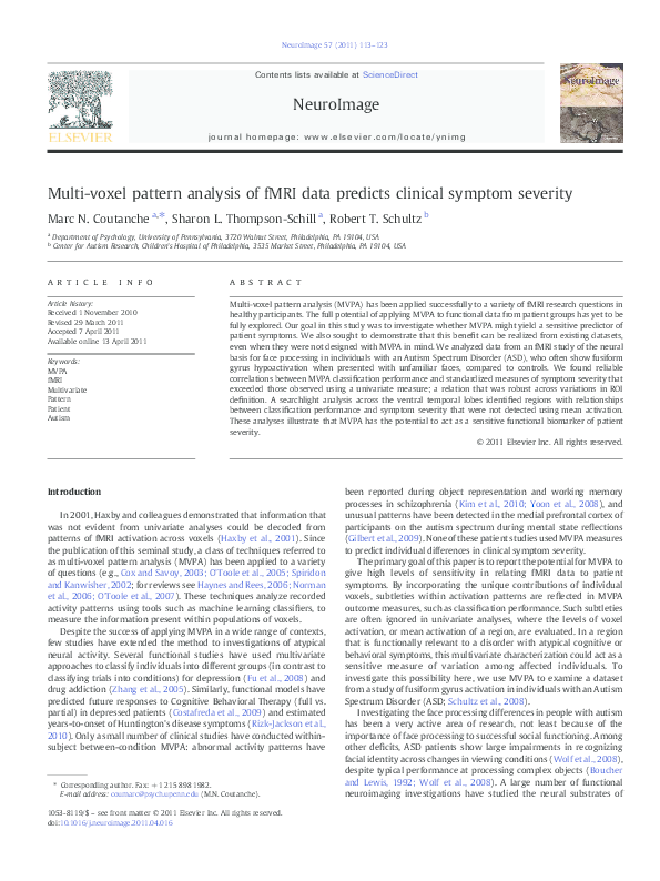 Pdf Mvpa Of Fmri Data Predicts Symptom Severity