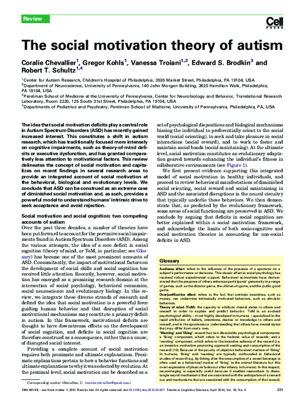 (PDF) The social motivation theory of autism