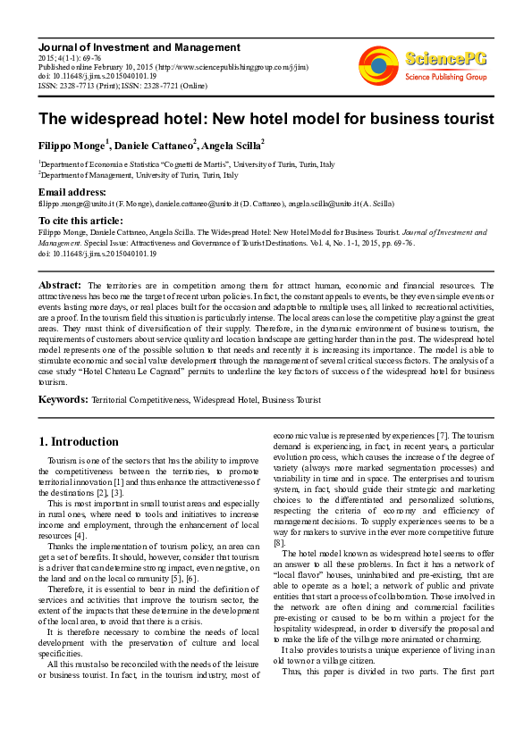 (PDF) The Widespread Hotel: New Hotel Model for Business Tourist