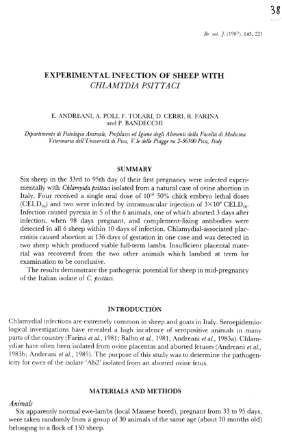 (PDF) Experimental infection of sheep with Chlamydia psittaci
