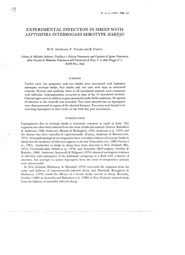 (PDF) Experimental infection in sheep with Leptospira interrogans ...