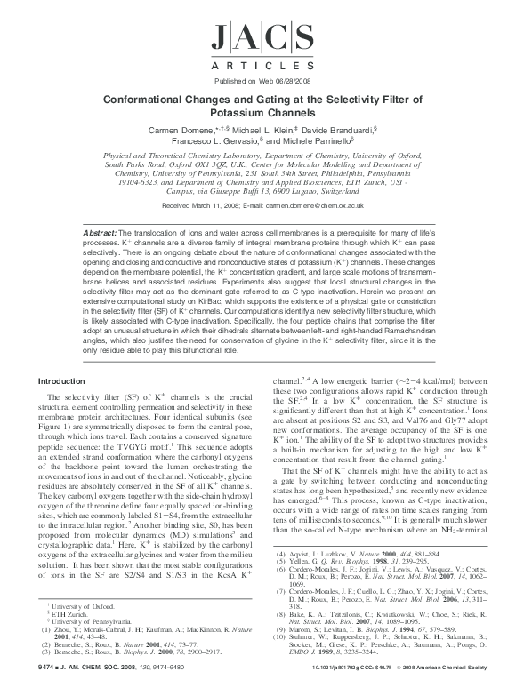 (PDF) Conformational Changes and Gating at the Selectivity Filter of ...