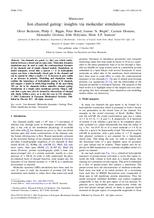 (PDF) Ion channel gating: insights via molecular simulations