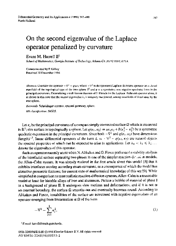 (PDF) On the second eigenvalue of the Laplace operator penalized by curvature