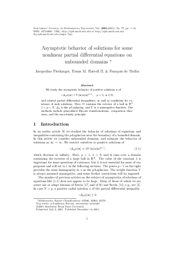 (PDF) Asymptotic behavior of solutions for some nonlinear partial differential equations on ...