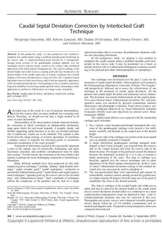(PDF) Caudal Septal Deviation Correction by Interlocked Graft Technique