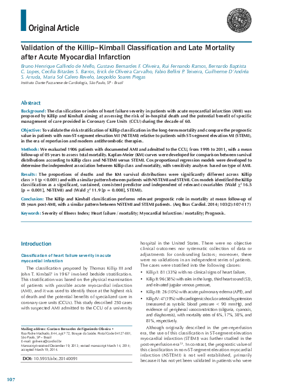 (PDF) Validation of the Killip-Kimball Classification and Late ...
