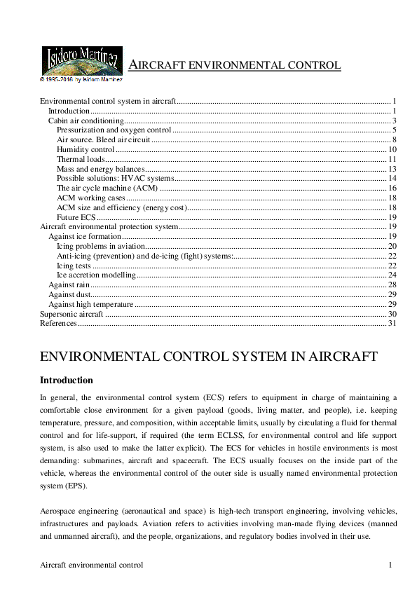 (PDF) AIRCRAFT ENVIRONMENTAL CONTROL