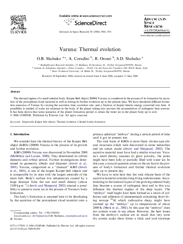 (PDF) Varuna: Thermal evolution