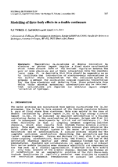 (PDF) Modelling of three-body effects in a double continuum